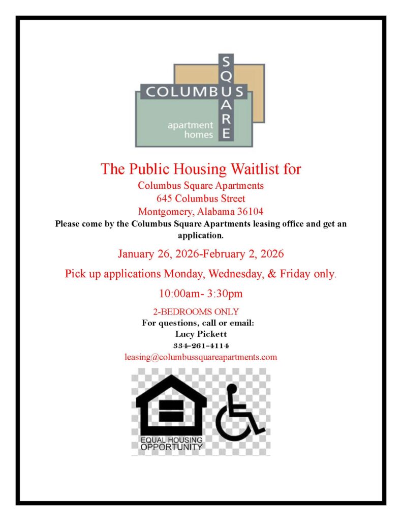 Public Housing Waitlist for Columbus Square Apartments – Montgomery ...
